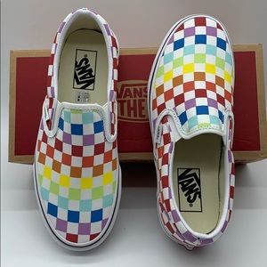 Vans | Shoes | Vans Classic Slip On Checkerboard Rainbow Mens | Poshmark